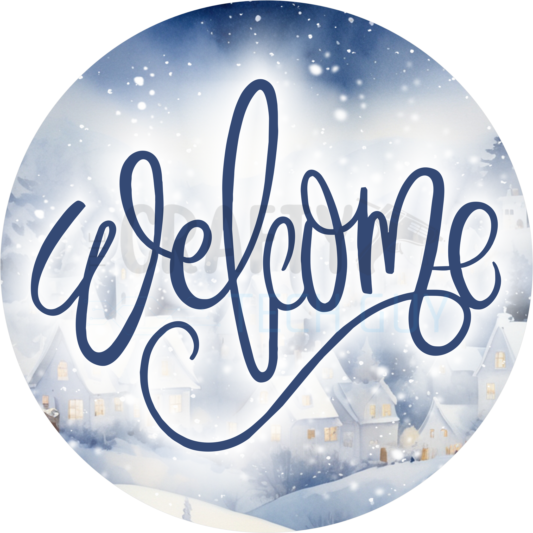 Snowy Winter Welcome Sign – Cozy Blue Holiday Entryway Decor