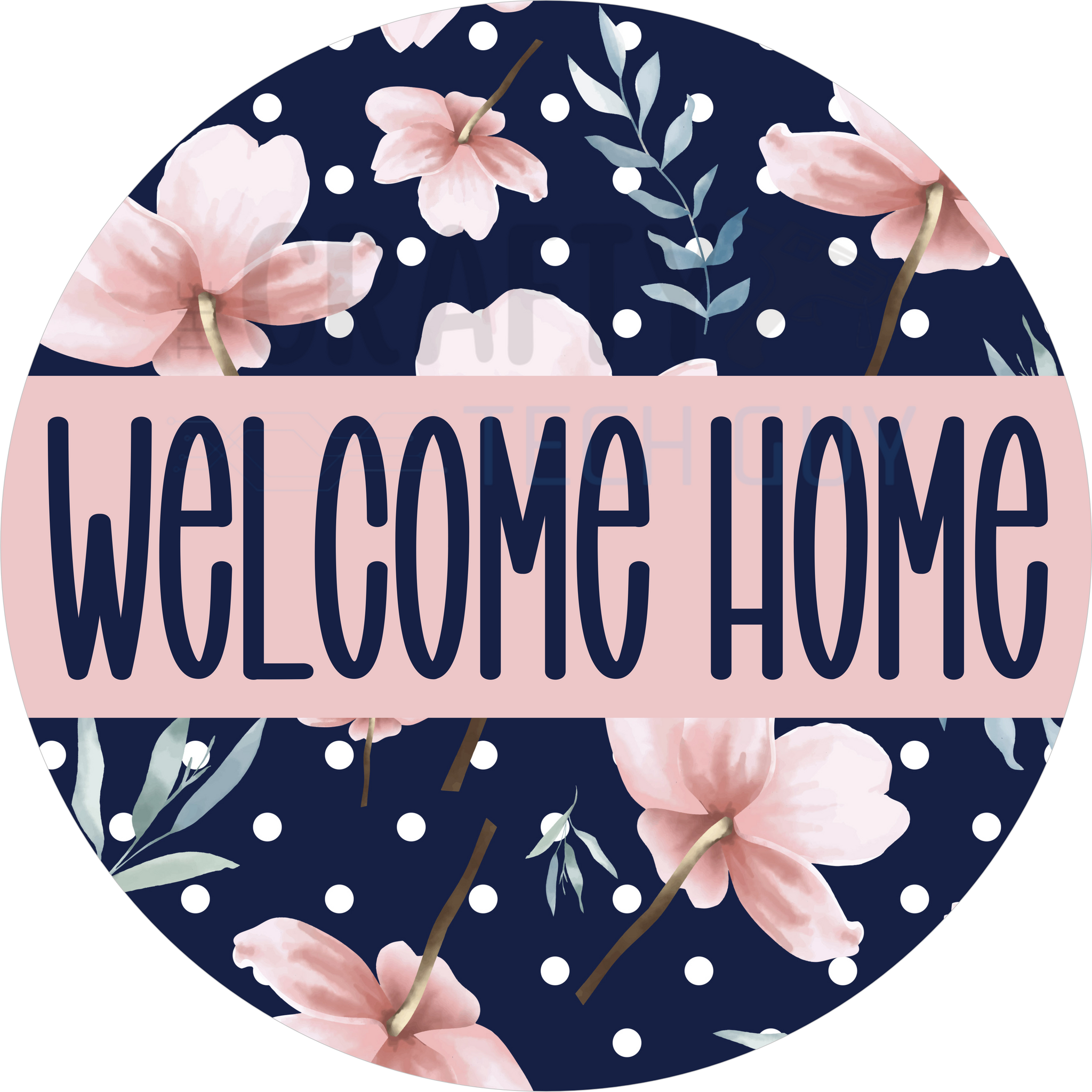 Navy Floral Polka Dot Welcome Home Door Sign