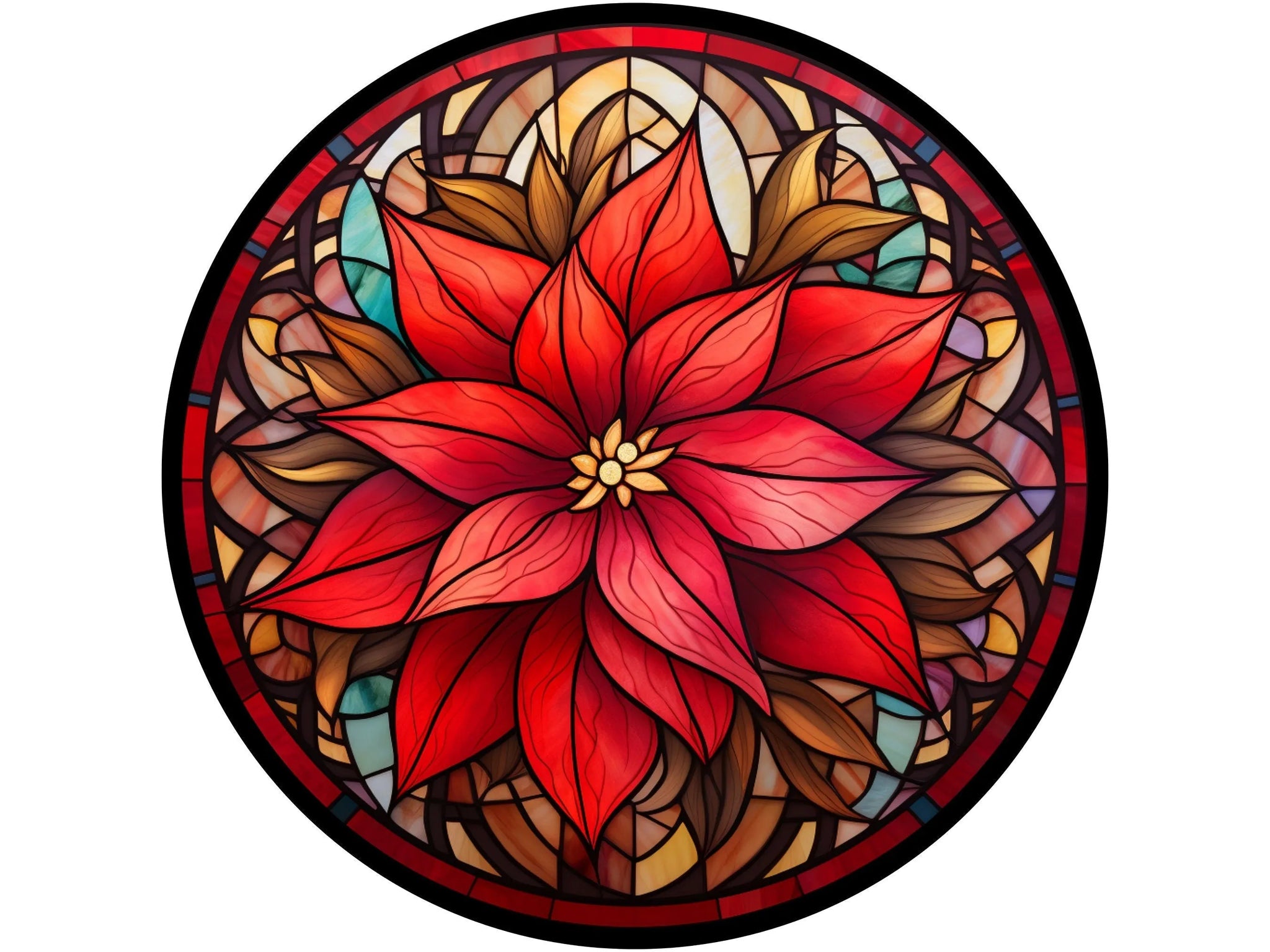 Christmas poinsettia stained glass sign, (2), poinsettia stained glass