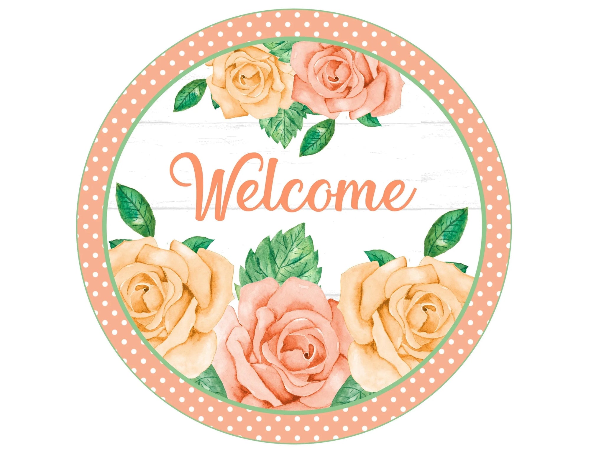 peach and pink roses shiplap welcome wreath sign, farmhouse polka dot