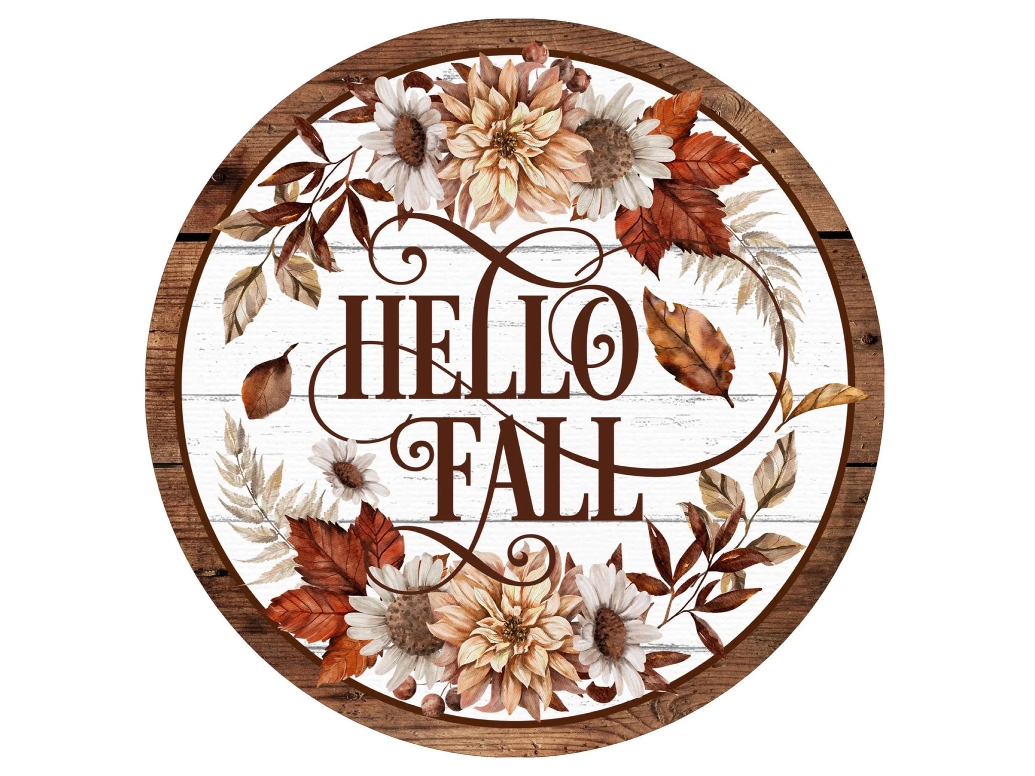 Rustic Barn Wood Shiplap Floral Hello Fall Welcome Wreath Sign