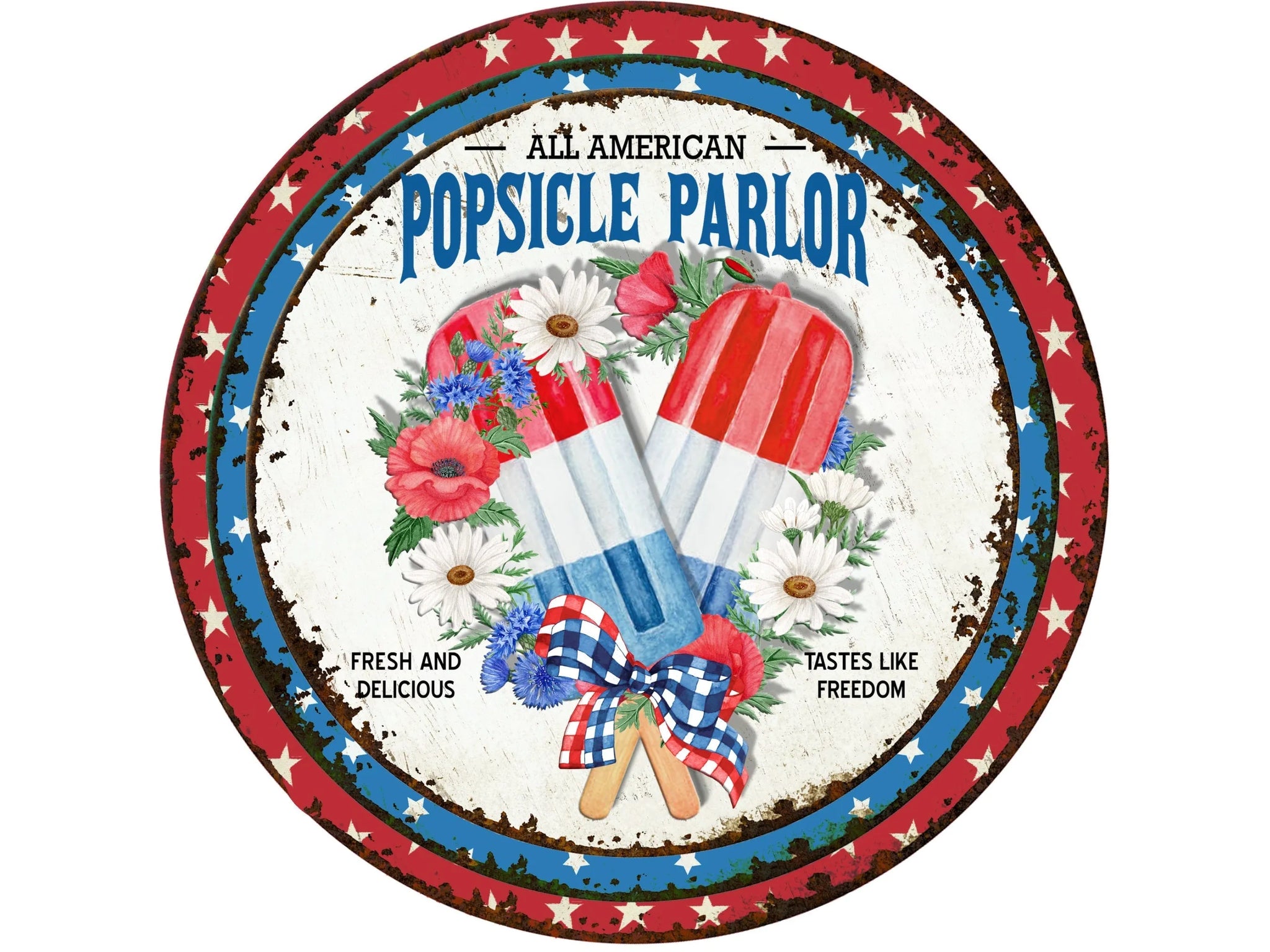 rusty rustic patriotic 4th of July popsicle wreath sign, grungy farmho