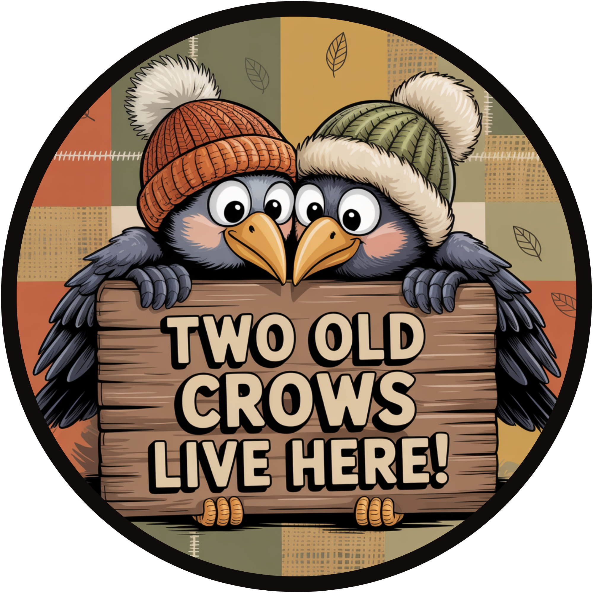 Two Old Crows Live Here Sign with Patchwork Background, Funny Fall Cro