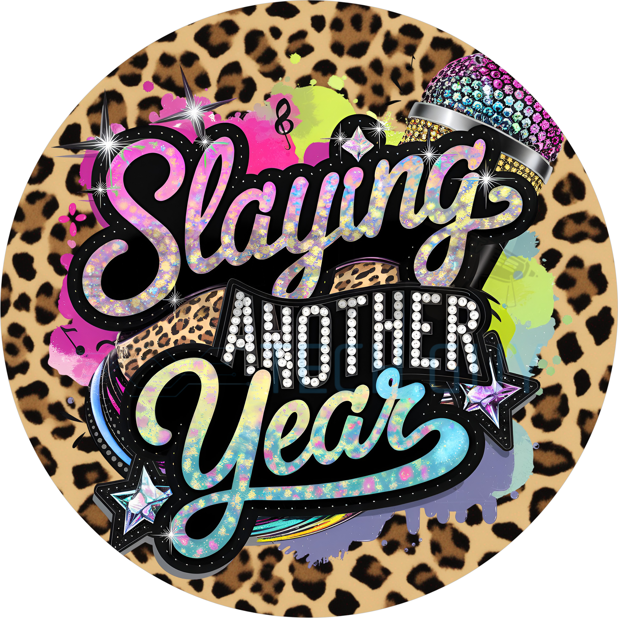 Slaying Another Year Birthday Wreath Sign – Glam Leopard Print Door De
