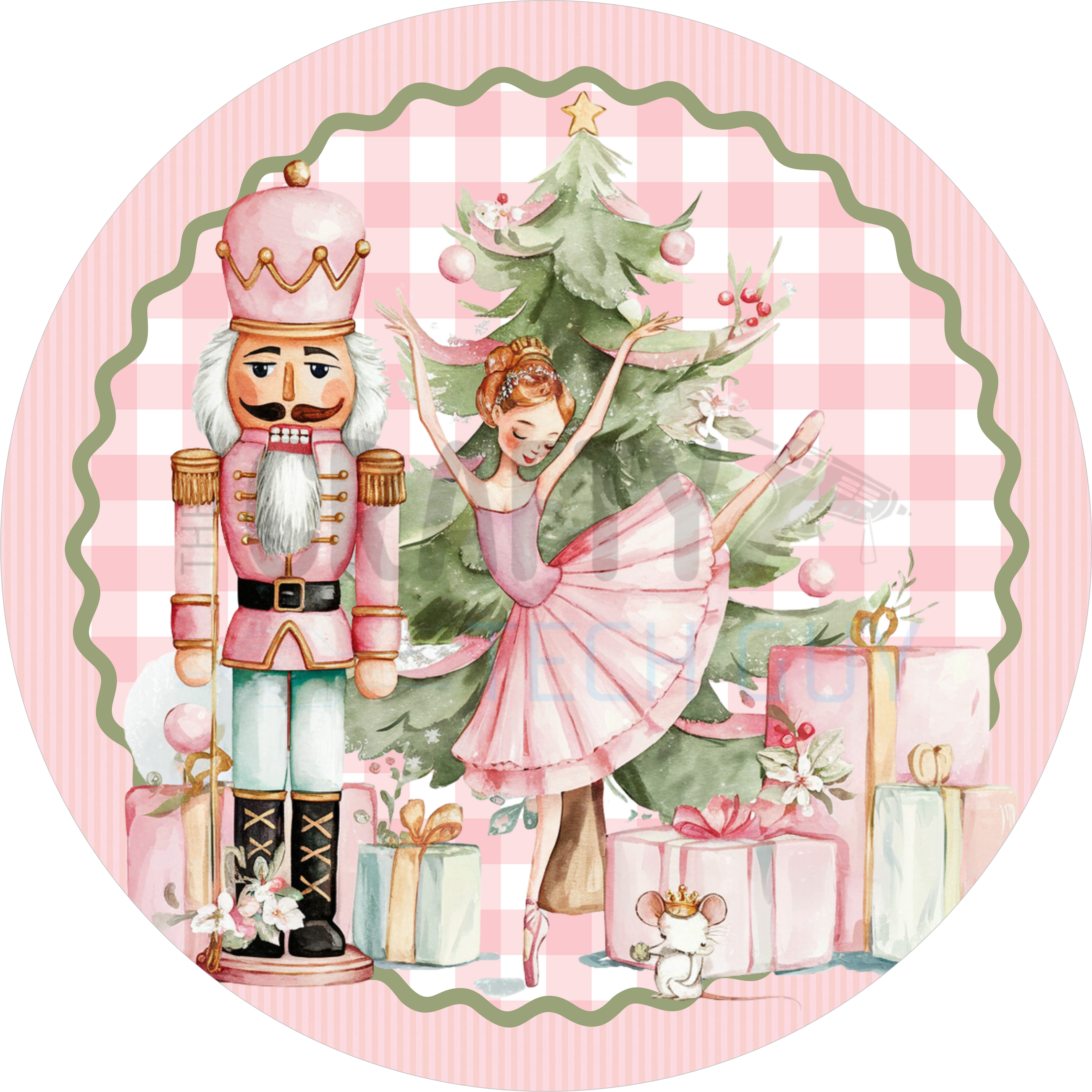 Nutcracker Ballet Pink Christmas Sign, Ballerina and Tree Holiday Deco