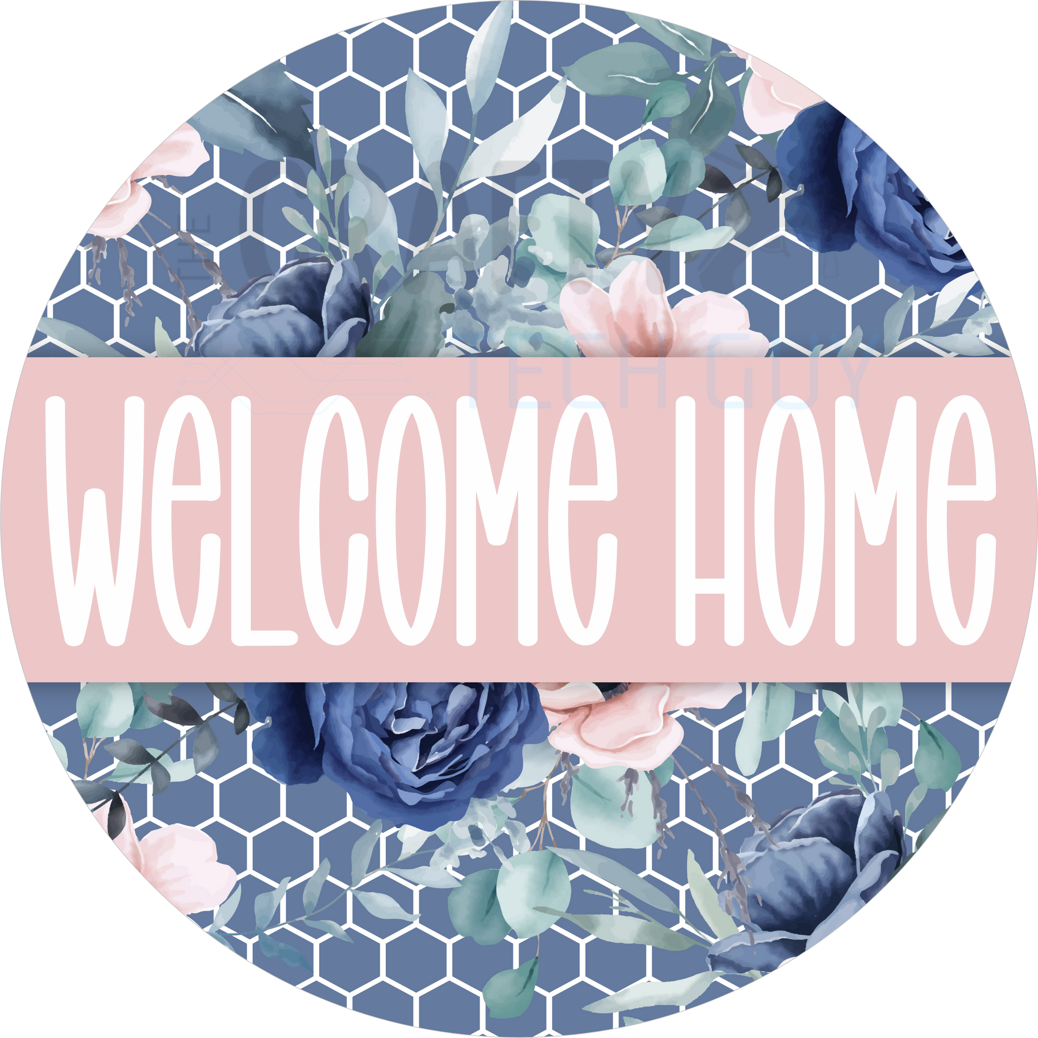 Welcome Home Navy Floral Door Sign