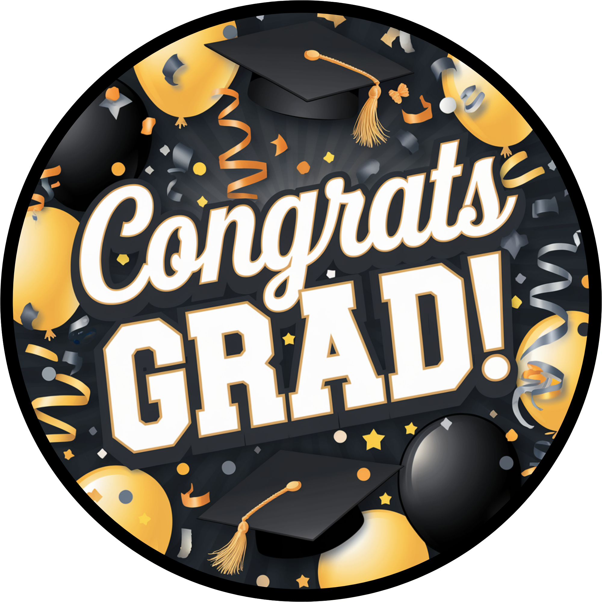 Congrats Grad Metal Sign – Black & Gold Round Sublimated Graduation De