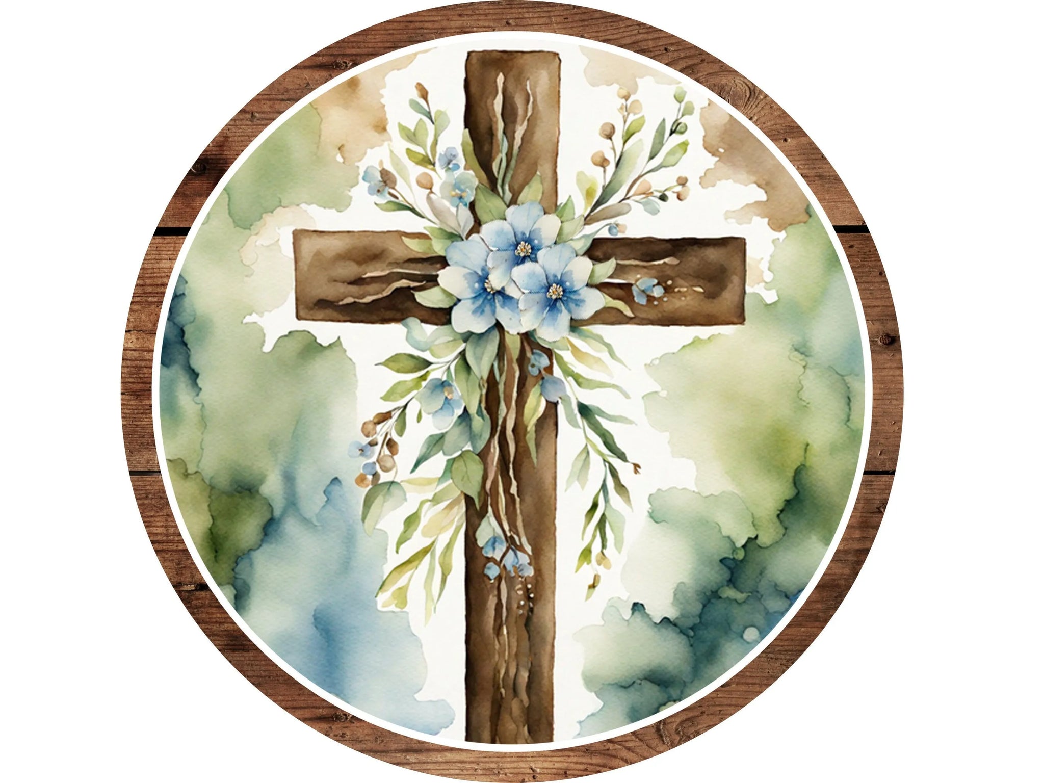farmhouse rustic barn wood floral cross wreath sign, floral religious