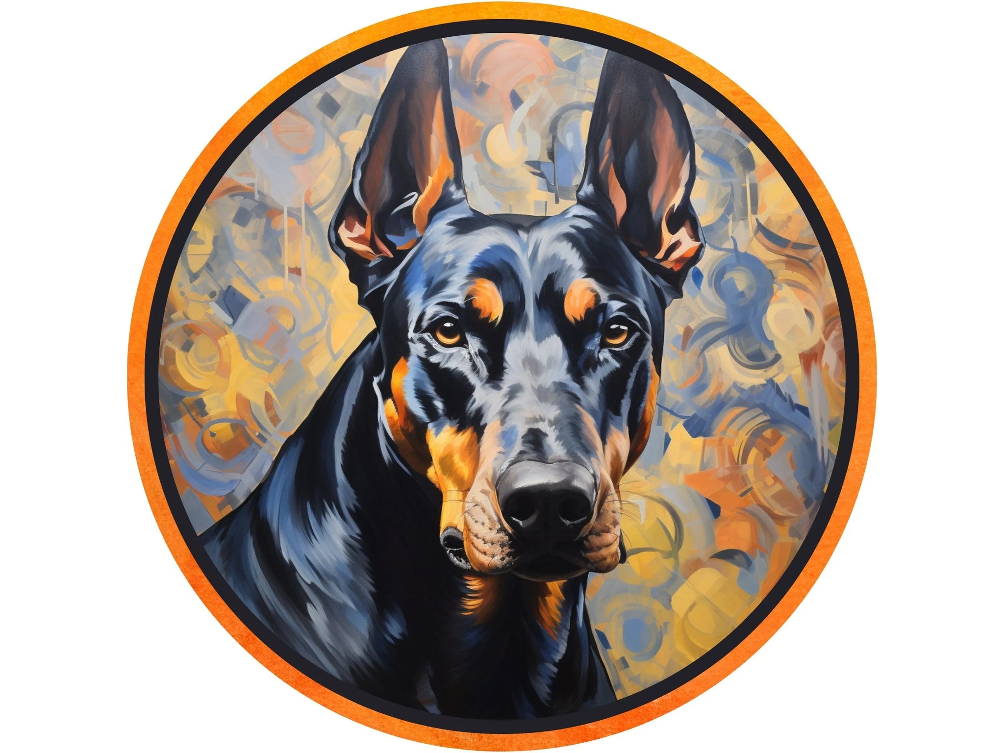 realistic painting of a Doberman Pincher dog wreath sign, sign for dog