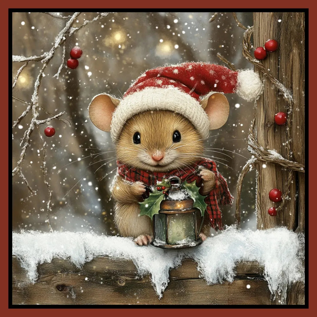 Rustic Christmas Mouse Lantern Sign, Winter Woodland Decor, Adorable H